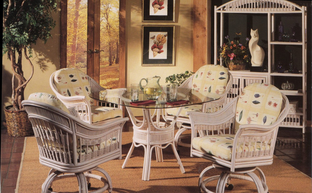 South Sea Rattan Bermuda Indoor Dining Room Set With Swivel Caster Cha