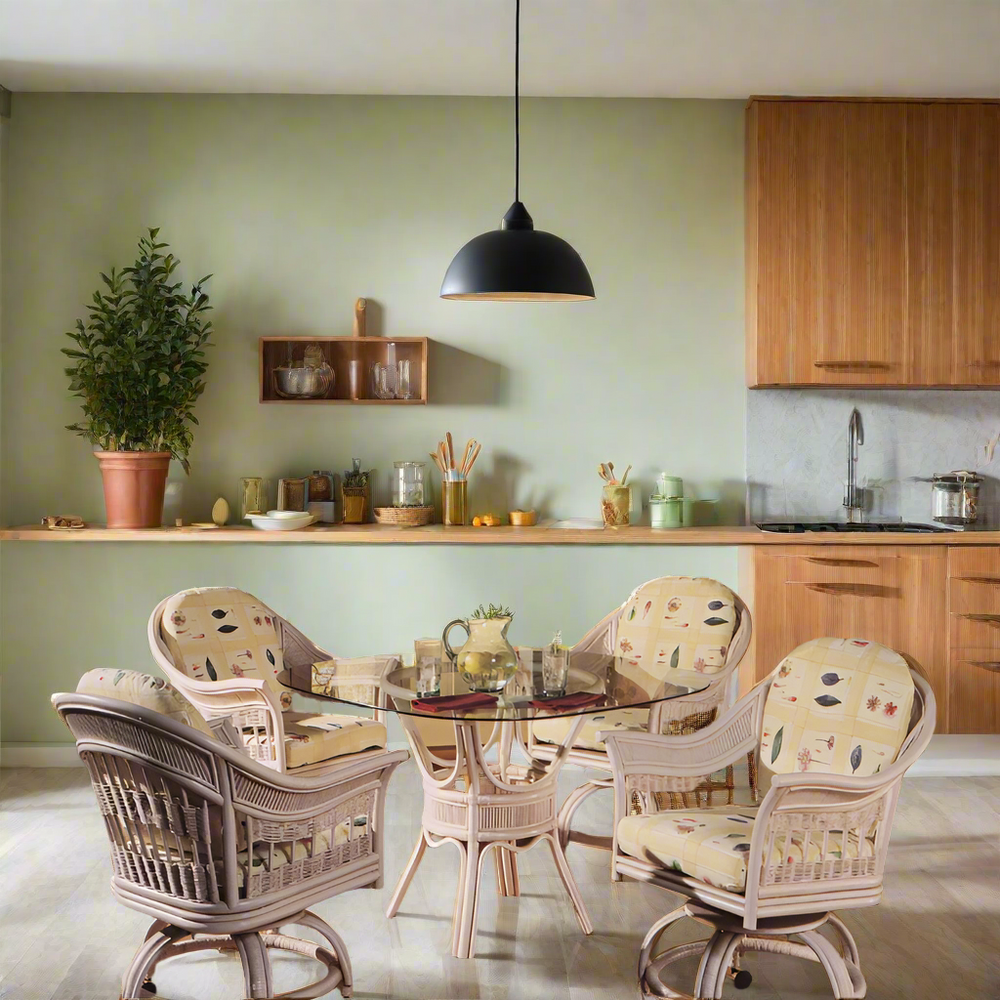 South Sea Rattan Bermuda Indoor Dining Room Set With Swivel Caster Cha